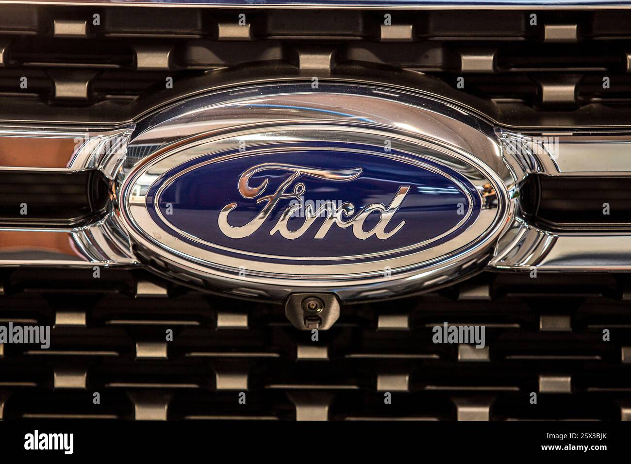 Sao Paulo, Brazil - july21 - 2023 - Close up of the Ford car brand logo ...
