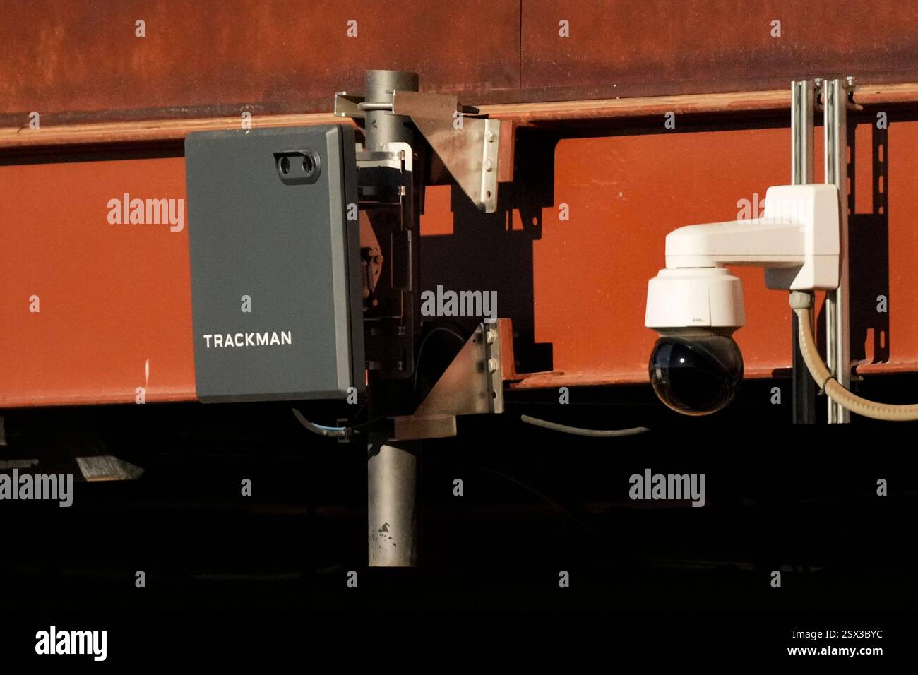 A Trackman device used for the Automated Ball-Strike System is posted ...