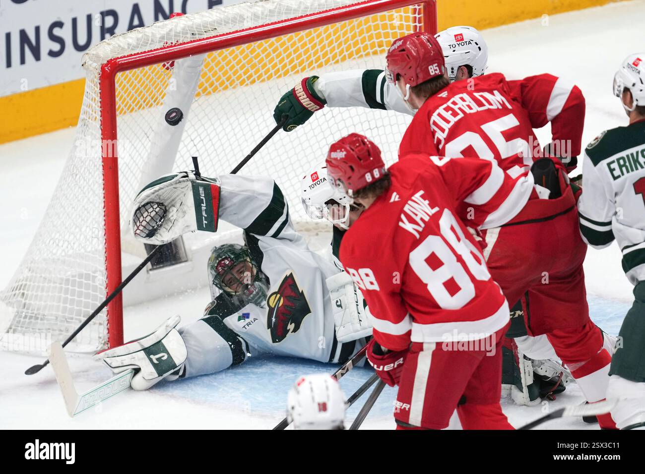 Minnesota Wild goaltender Marc-Andre Fleury (29) deflects a Detroit Red ...