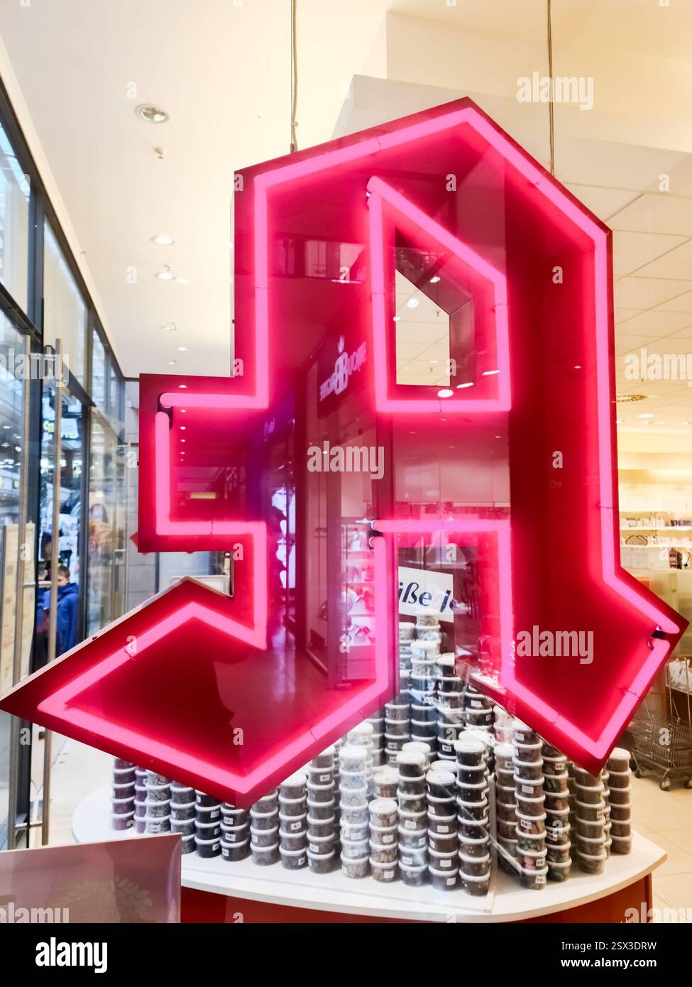 Kiel, 21. February 2025: Big pink neon letter a hanging from the ...