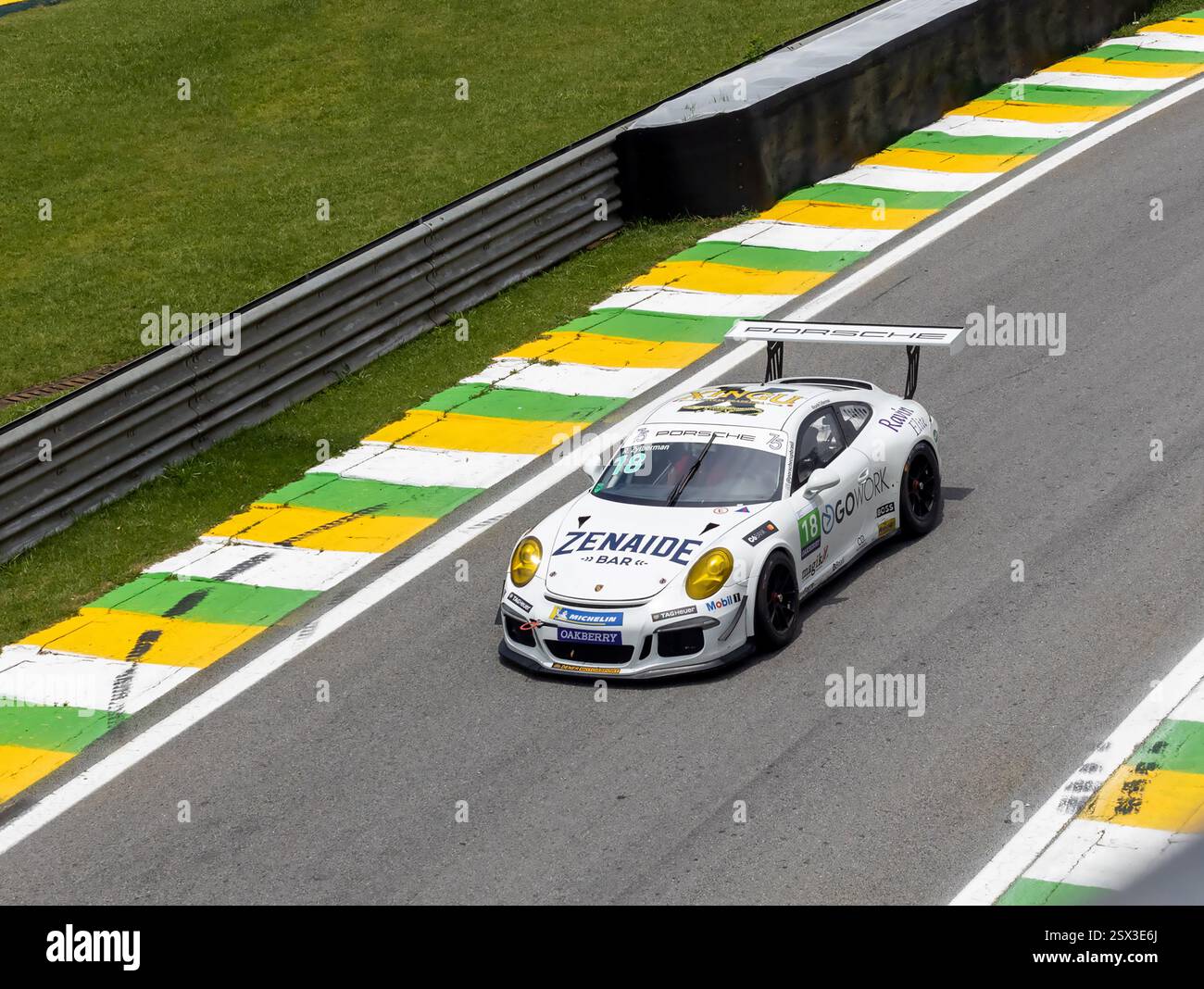 Sao Paulo, Brazil nov18, 2023 - Porsche racing car in action at turn in ...