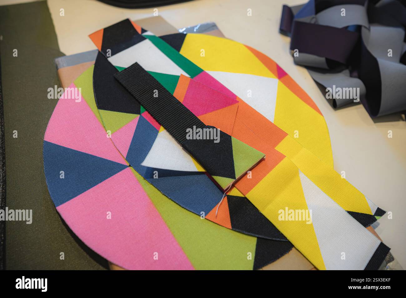 Handmade tailoring workshop, the process of marking and cutting fabric ...