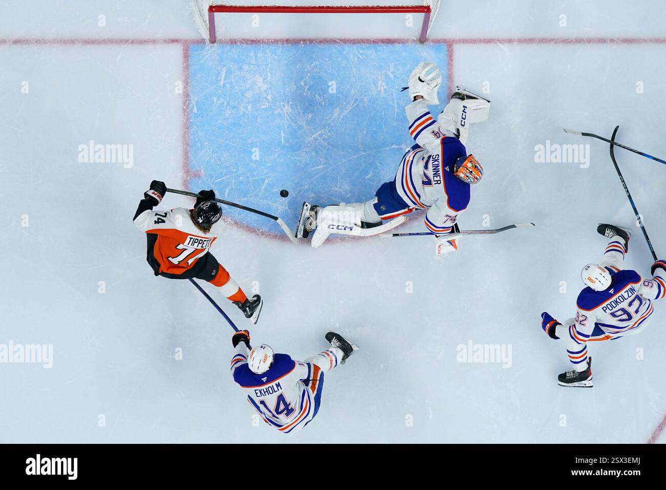 Philadelphia Flyers' Owen Tippett (74) scores a goal against Edmonton ...