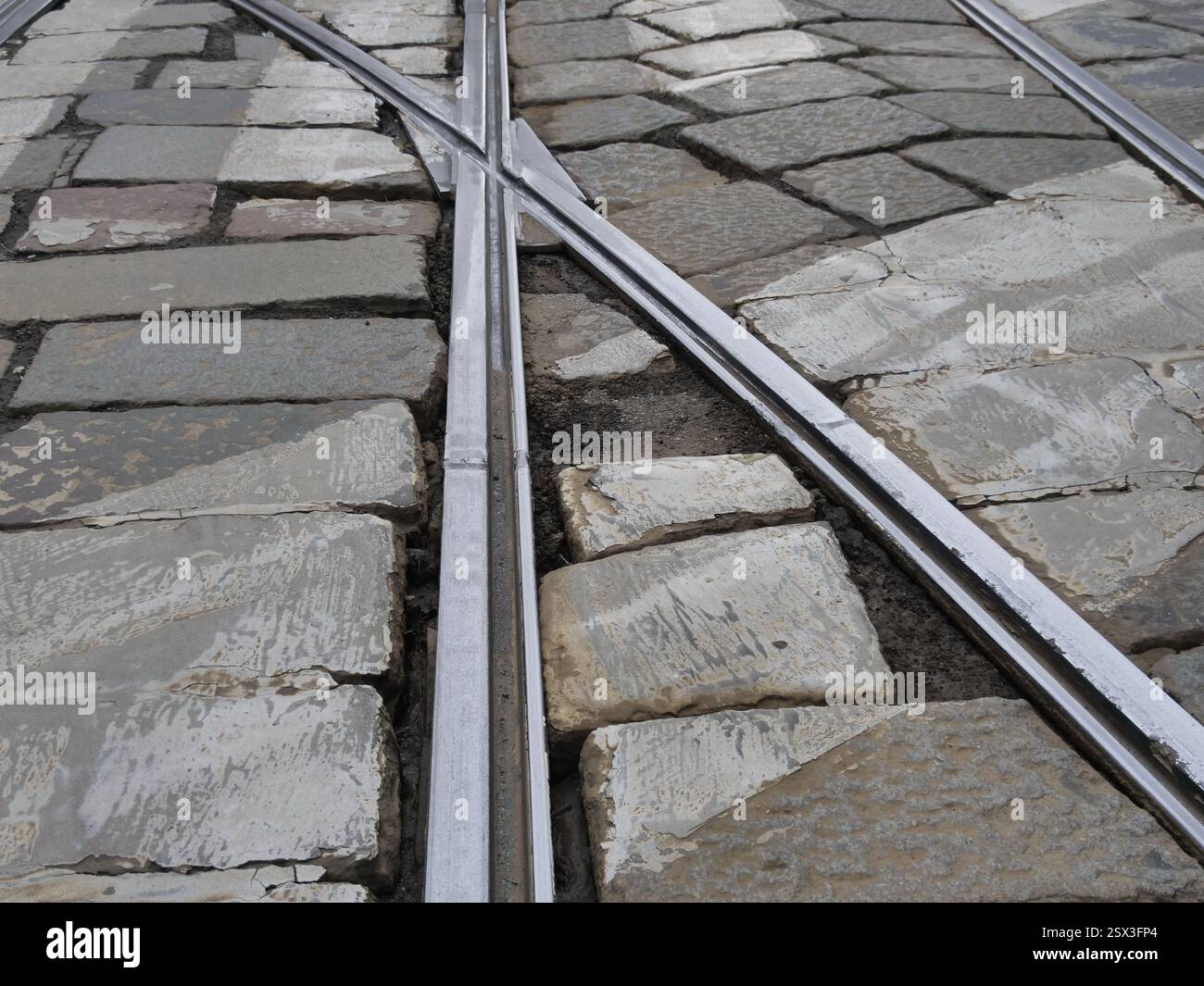 Historic pavement of Milan home to the tram tracks Stock Photo - Alamy