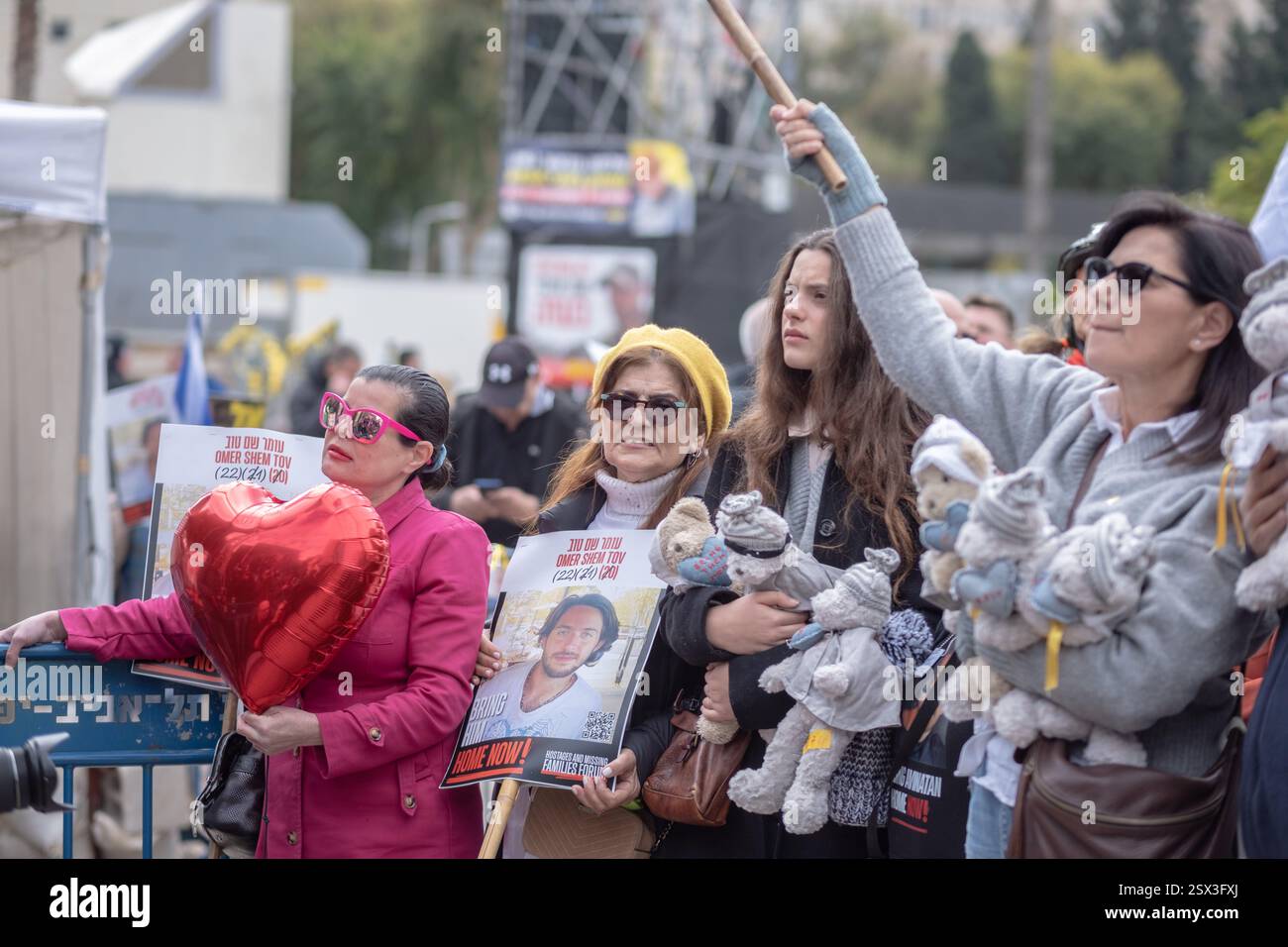 Tel Aviv, Tel Aviv, Israel. 22nd Feb, 2025. People watch the release of ...