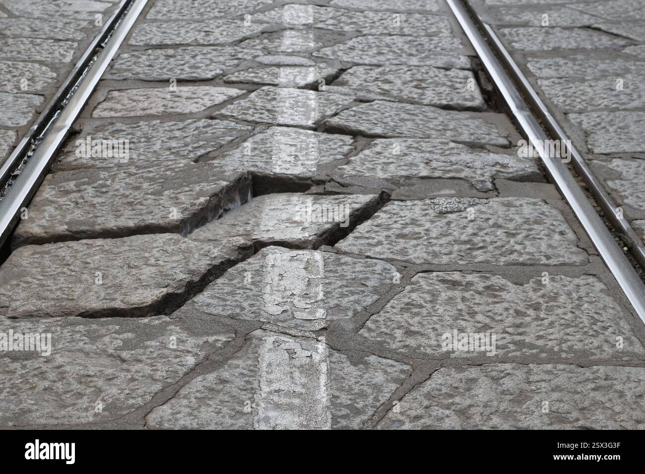 Historic pavement of Milan home to the tram tracks Stock Photo - Alamy