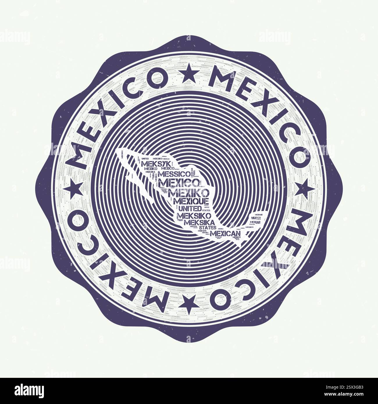 Mexico seal. Country round logo with shape of Mexico and country name ...