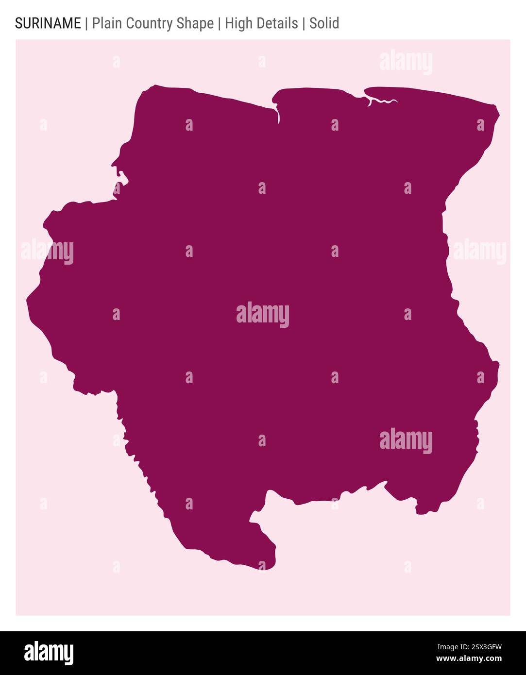 Suriname plain country map. High details. Solid style. Shape of ...