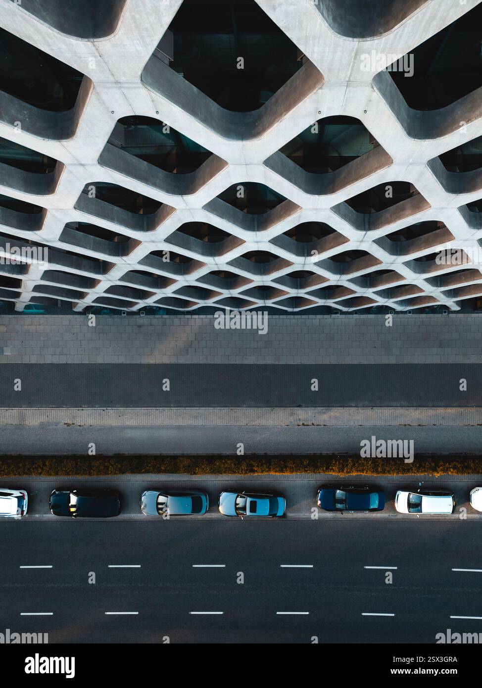 unique architectural exterior design of building viewed from above with ...