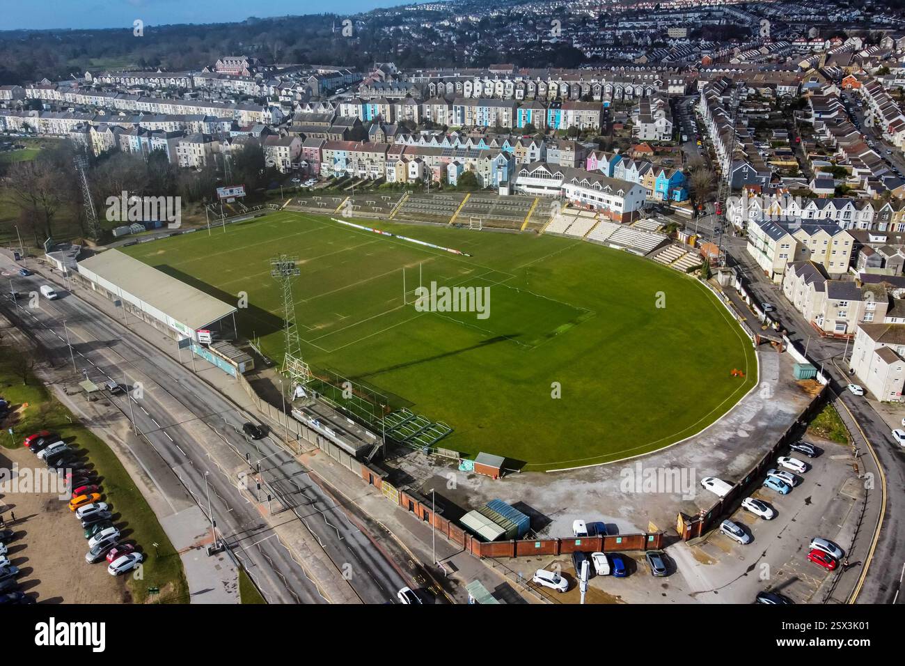 Swansea, Wales, UK. 22nd February 2025. General aerial view of St Helen ...