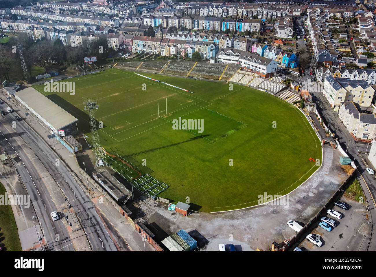 Swansea, Wales, UK. 22nd February 2025. General aerial view of St Helen ...