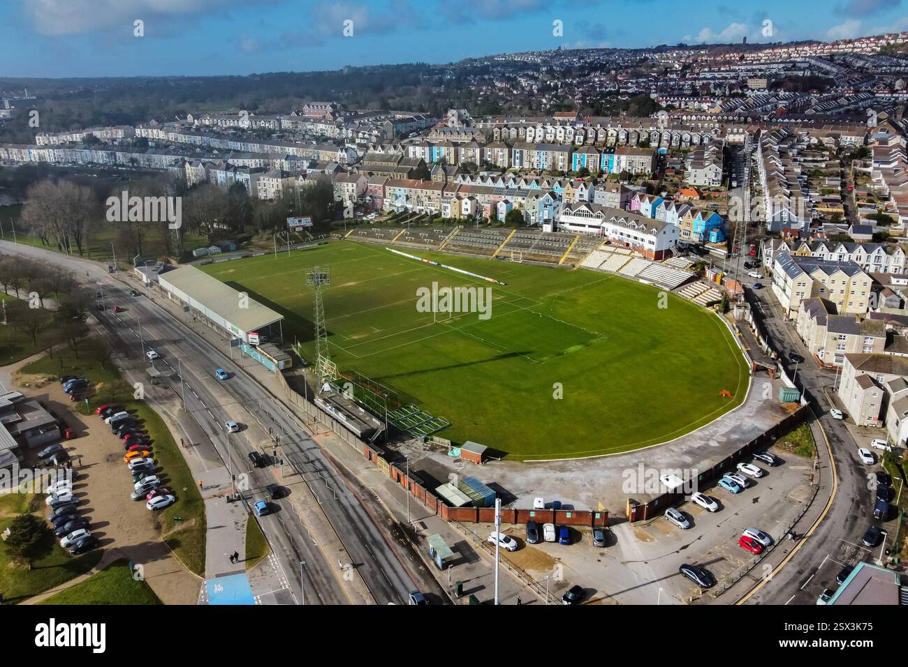 Swansea, Wales, UK. 22nd February 2025. General aerial view of St Helen ...