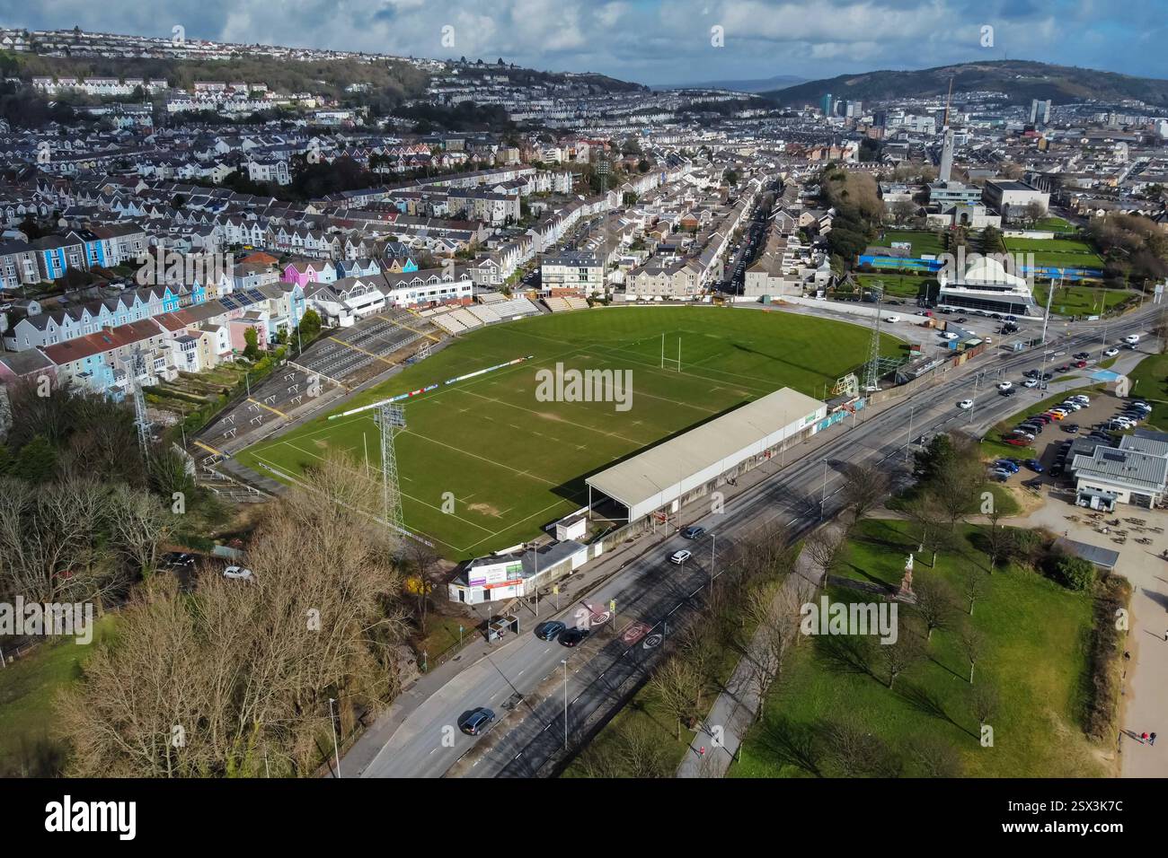 Swansea, Wales, UK. 22nd February 2025. General aerial view of St Helen ...