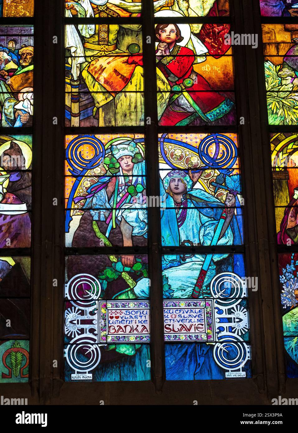 Stained glass windows at St. Vitus Cathedral, Prague Castle, Czech ...