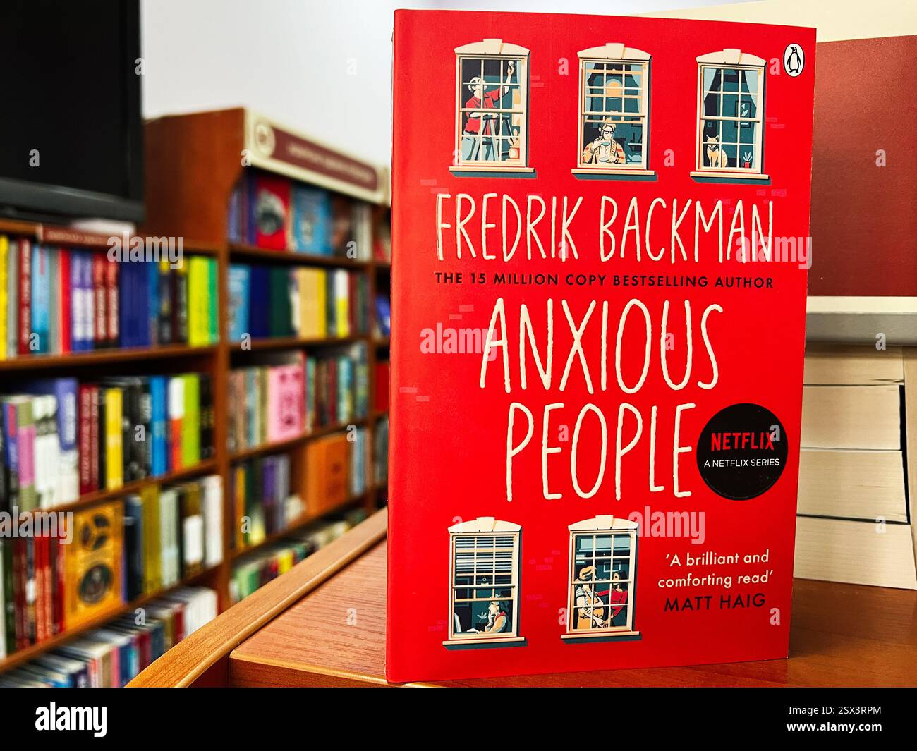 Lviv, Ukraine - February 20, 2025: Highlighted book Anxious People by ...