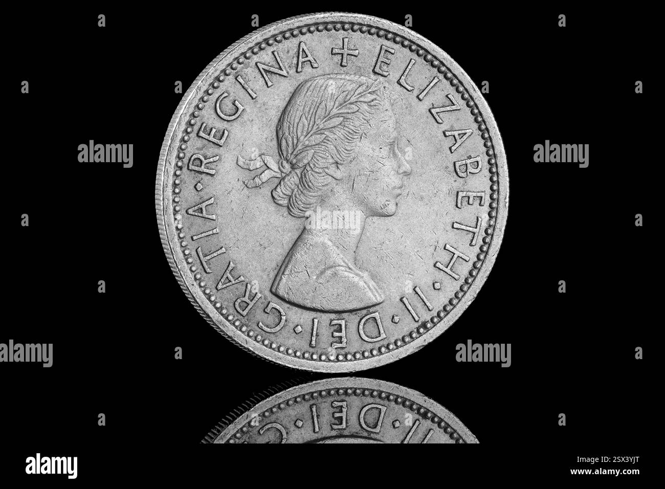 Queen Elizabeth II 2 Shillings obverse design by Mary Gillick Stock ...