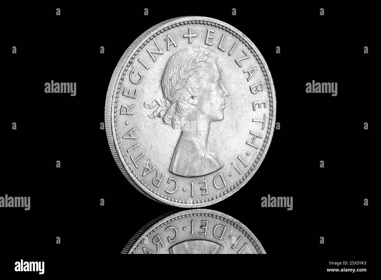 Queen Elizabeth II Half Crown obverse design by Mary Gillick Stock ...