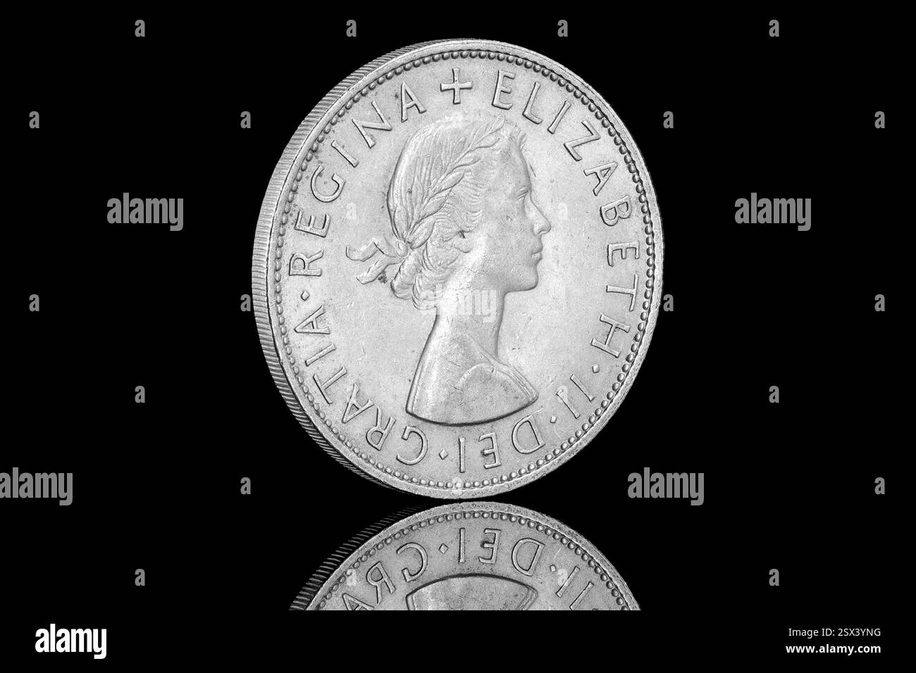 Queen Elizabeth II Half Crown obverse design by Mary Gillick Stock ...
