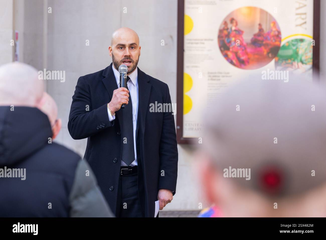 Manchester, UK. 22 FEB, 2025. Nick Tenconi, leader of UKIP speaks at a ...