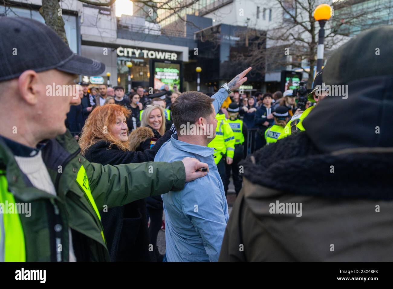 Manchester, UK. 22 FEB, 2025. Man appears to throw a Nazi Salute as ...