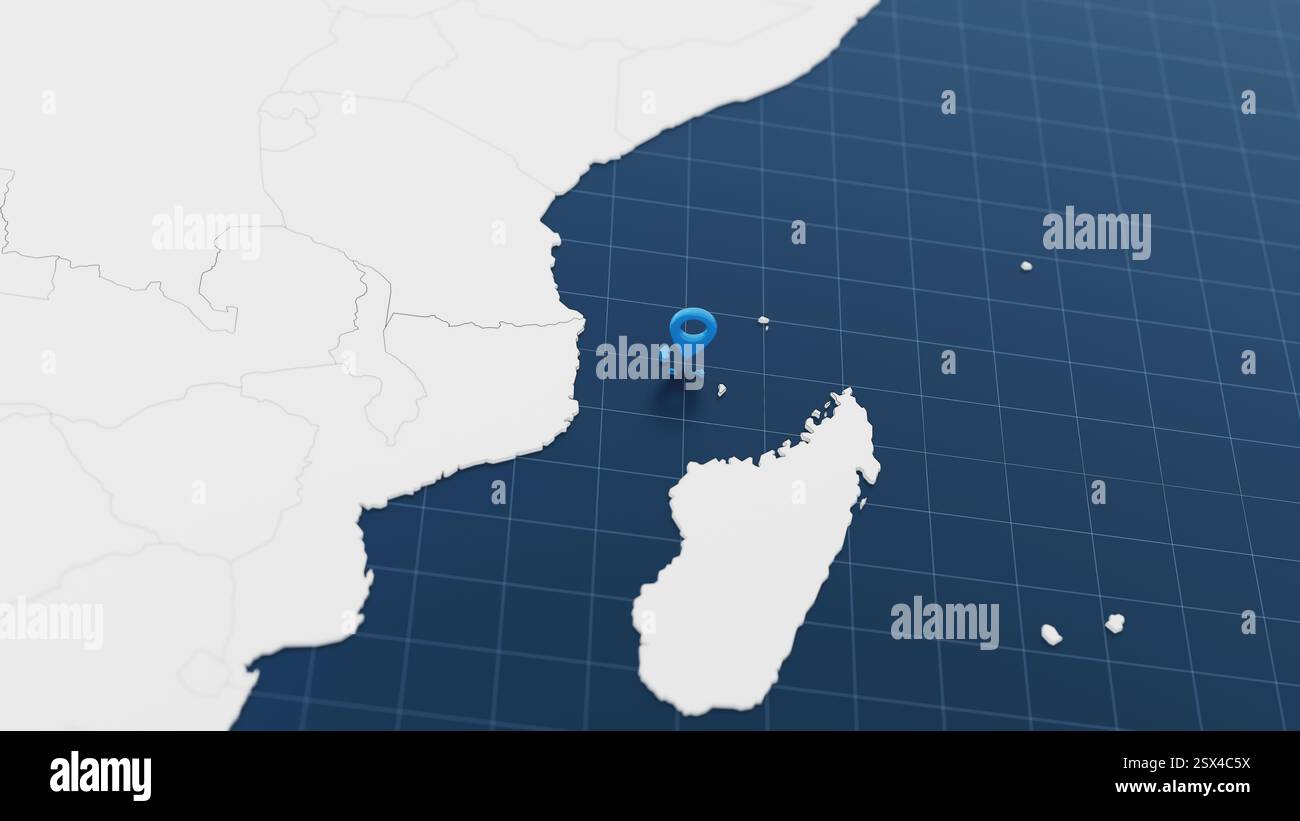 Blue Comoros 3d map with pointer pin surrounded with other countries in ...