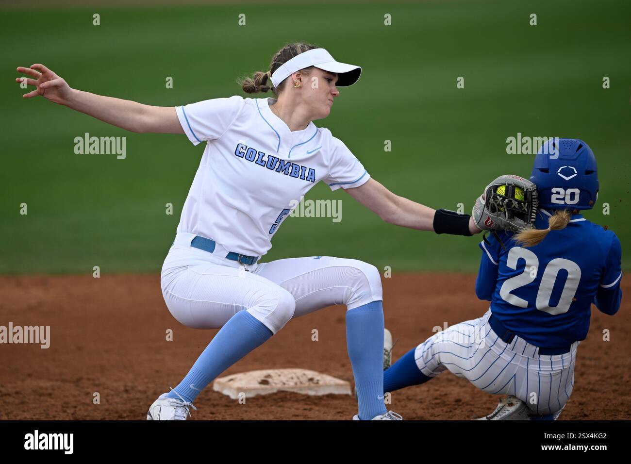 Florida Gulf Coast's Kalista Birkenstock (20) is tagged out by Columbia ...