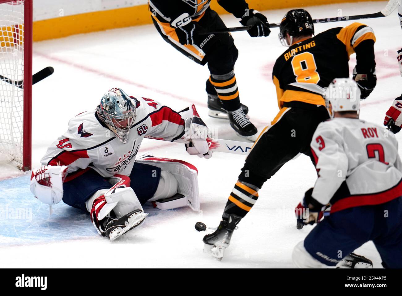 Washington Capitals goaltender Logan Thompson (48) stops a shot by ...