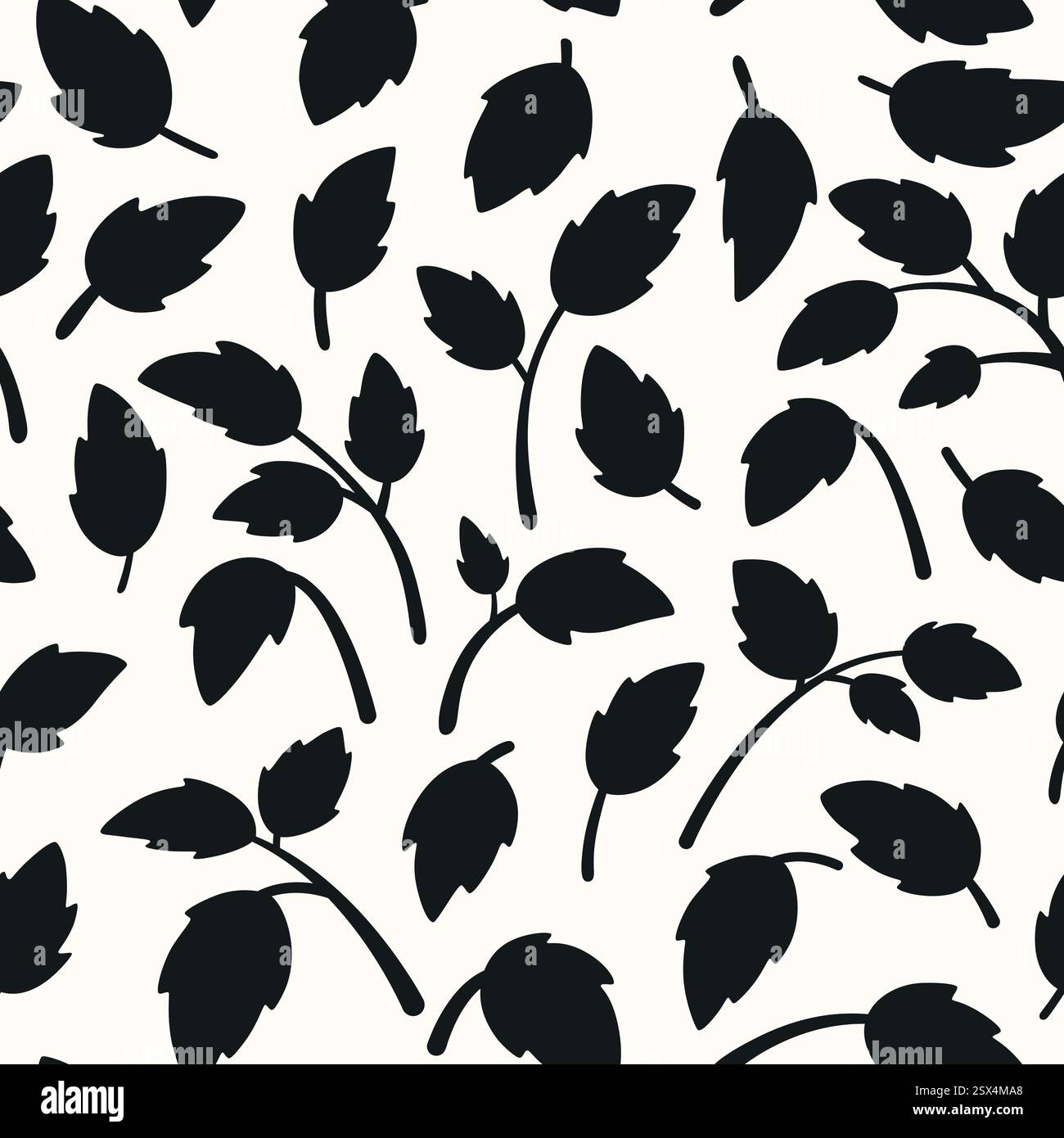 Seamless Black and White Leaf Pattern, Botanical Background. Nature ...