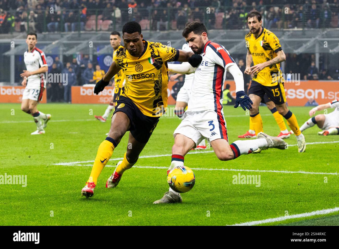 Milan, Italy. 22nd Feb 2025. Aaron Martin, Denzel Dumfries in action ...
