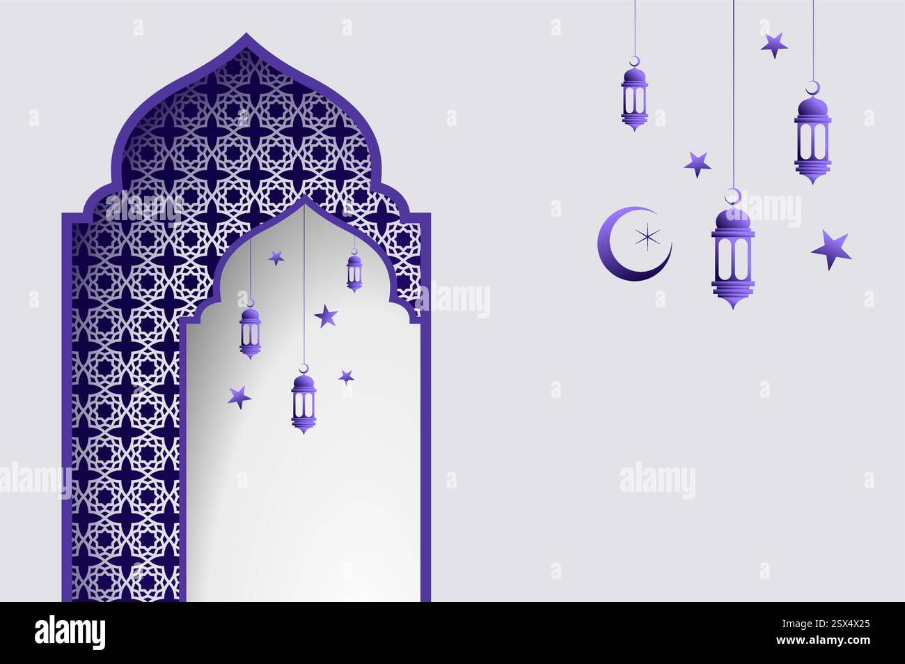 Islamic architecture window with lantern and moon, ramadan background ...