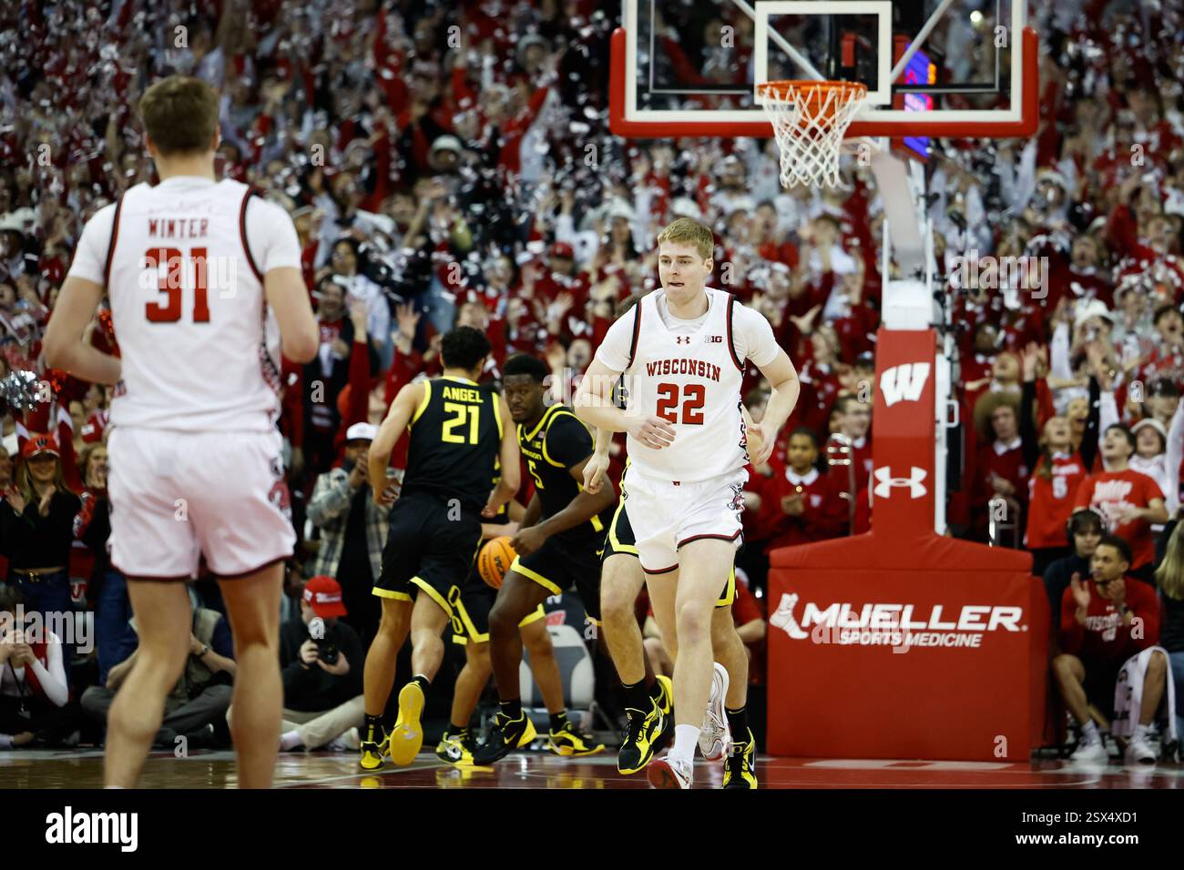 Madison, WI, USA. 22nd Feb, 2025. Wisconsin Badgers forward Steven ...