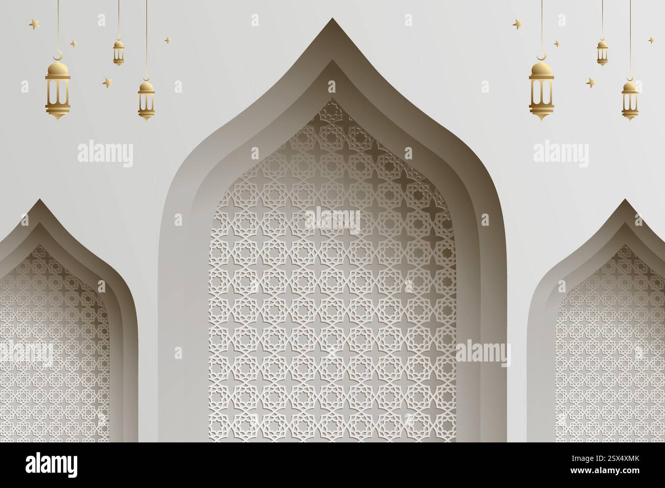 3D effect papercut style Islamic architecture window with lantern ...