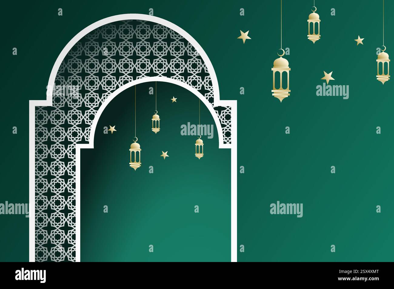 Islamic architecture window with lantern and moon, ramadan background ...