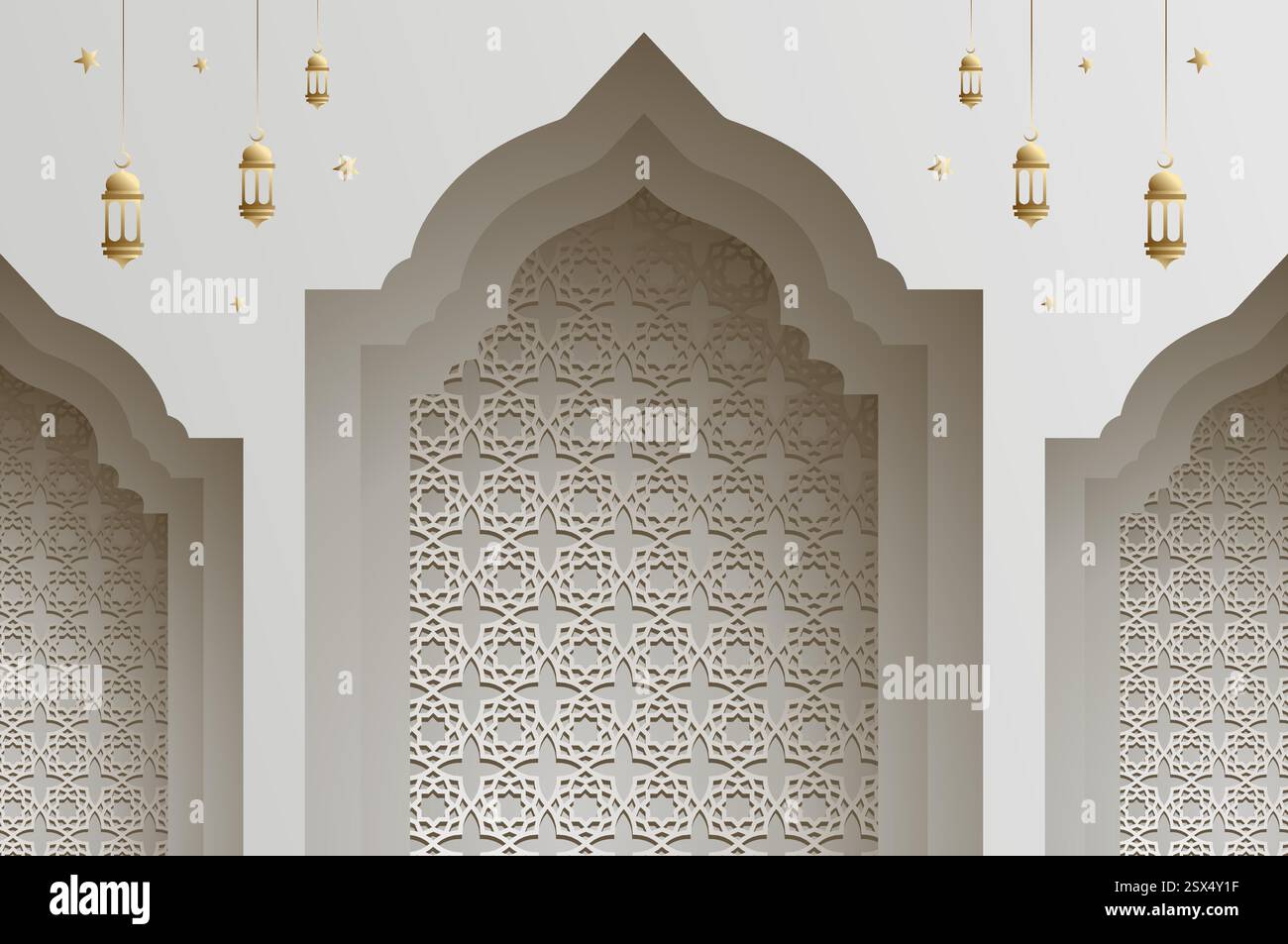 3D effect papercut style Islamic architecture window with lantern ...
