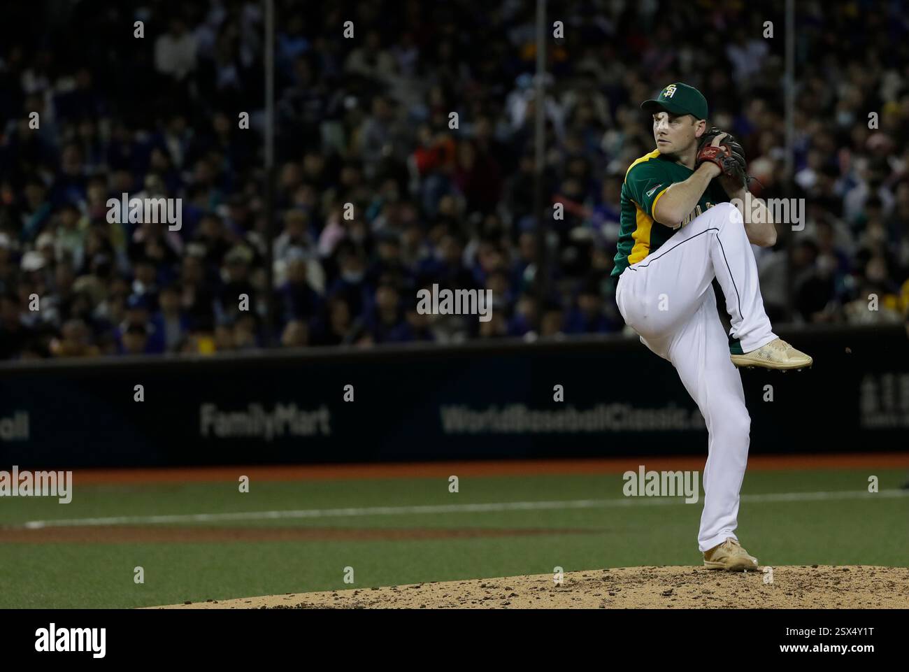 South Africa pitcher Damian Perkins winds up to throw during the fifth ...
