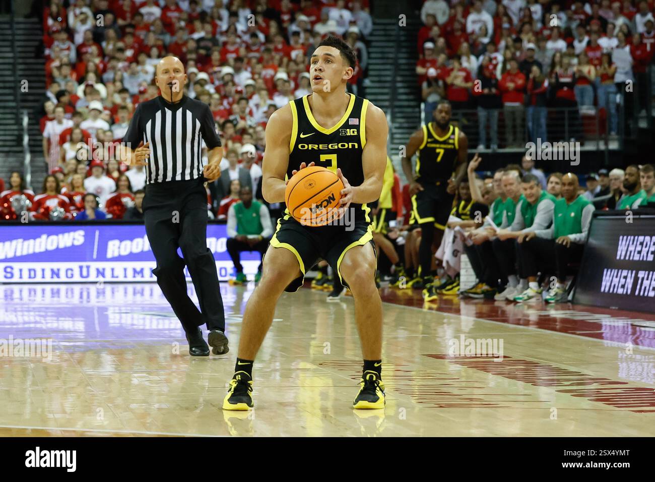 February 22, 2025: Oregon Ducks guard Jackson Shelstad (3) takes a 3 ...