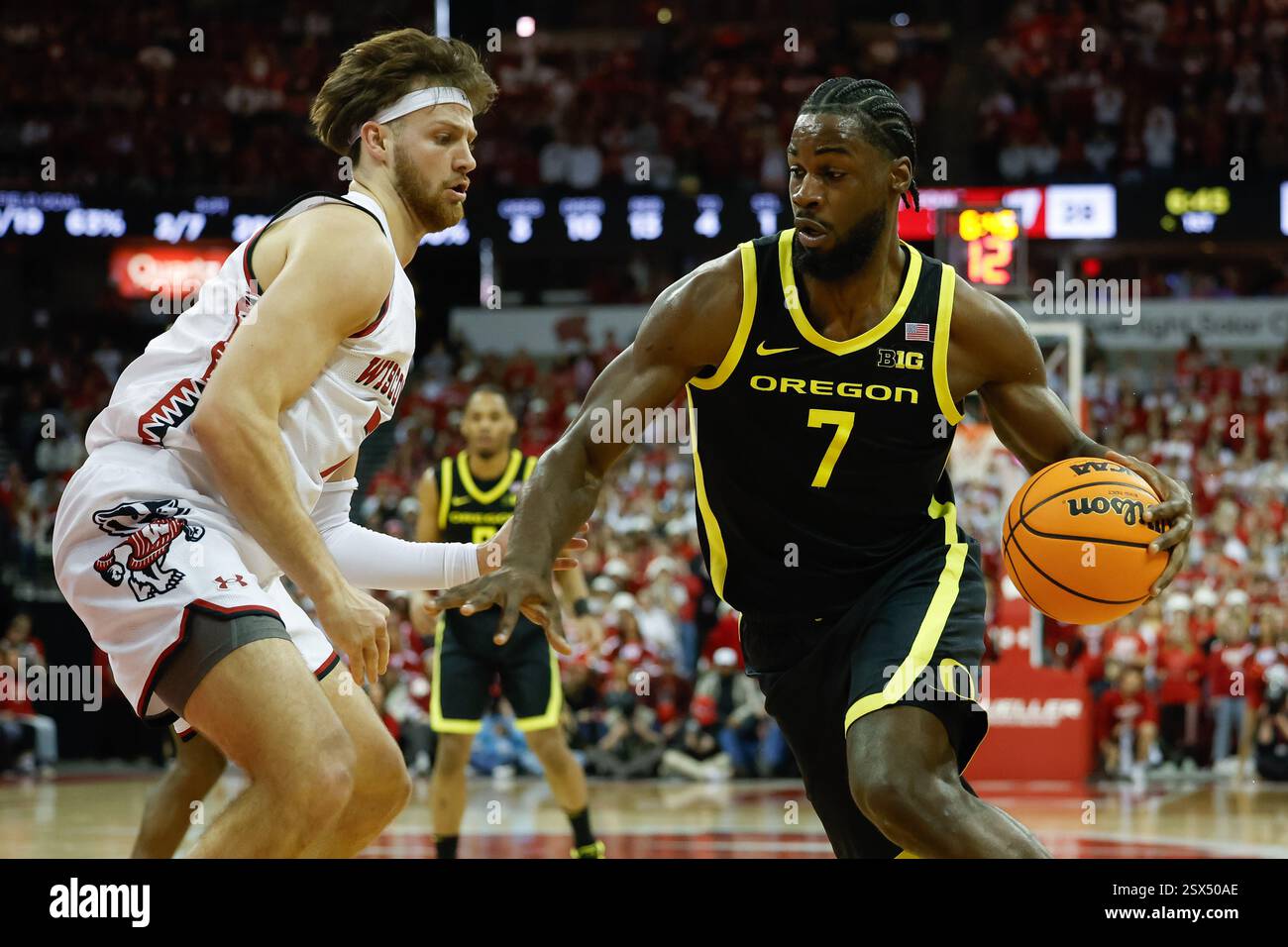 Madison, WI, USA. 22nd Feb, 2025. Oregon Ducks forward Supreme Cook (7 ...