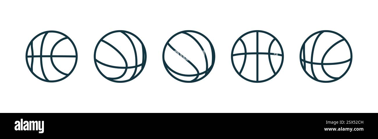 Outline basketball ball icons. Set of basketball balls symbols Stock ...