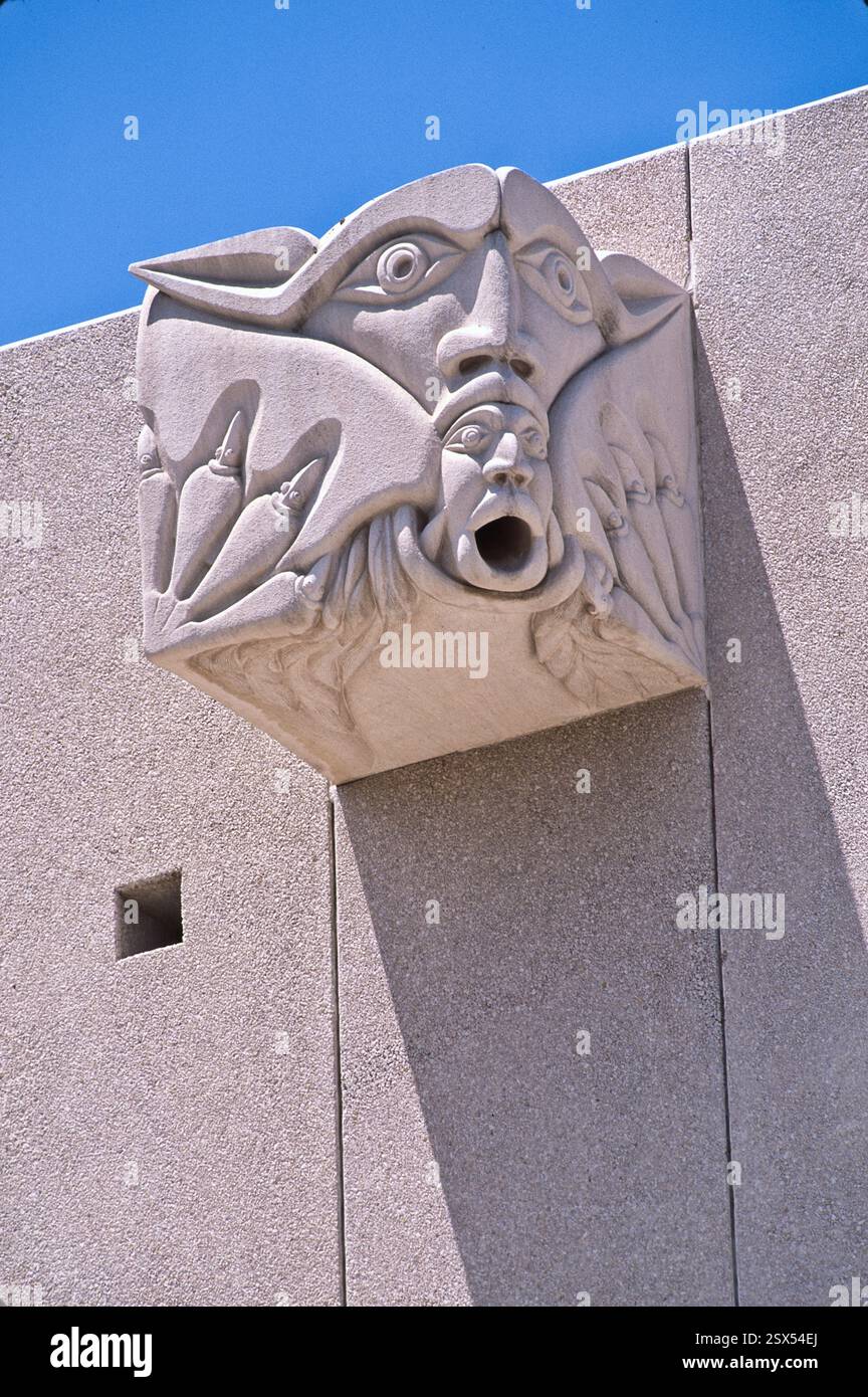 modern cube shaped sculpture on exterior of the National Archives - Torre do Tombo building ...