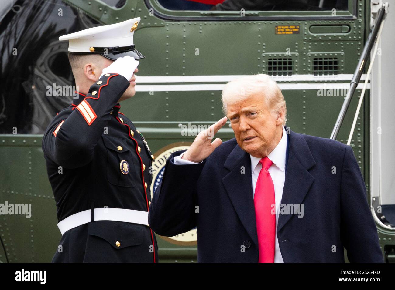 WASHINGTON – February 22, 2025: President Donald Trump salutes as he ...