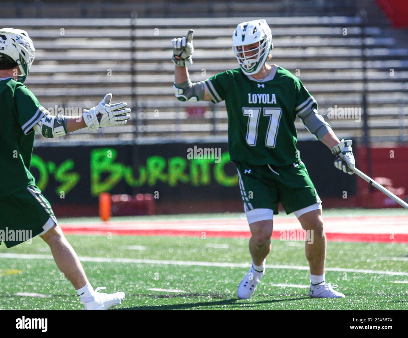 Piscataway, NJ, USA. 22nd Feb, 2025. Loyola Maryland long stick ...