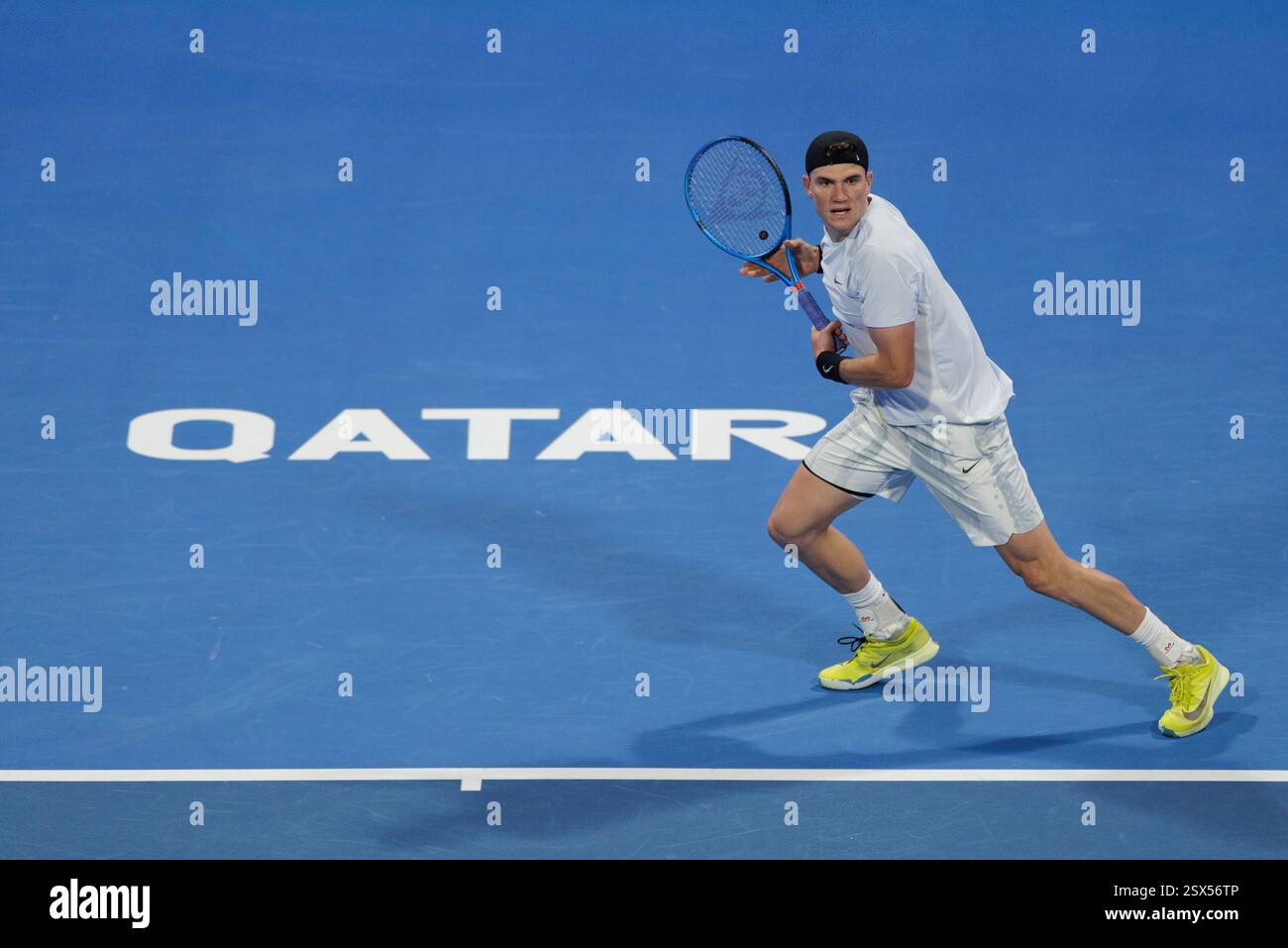Jack Draper of Great Britain during the 2025 Qatar ExxonMobil Open, ATP ...