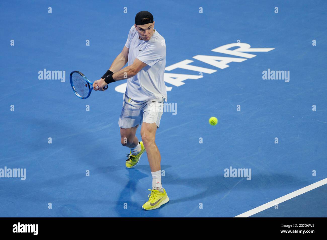 Jack Draper of Great Britain during the 2025 Qatar ExxonMobil Open, ATP ...