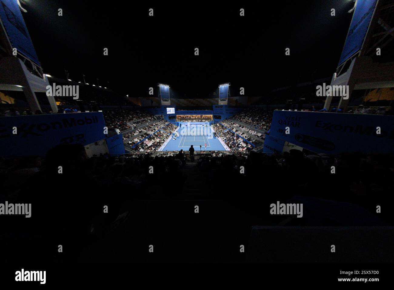General view of the center court during the 2025 Qatar ExxonMobil Open ...