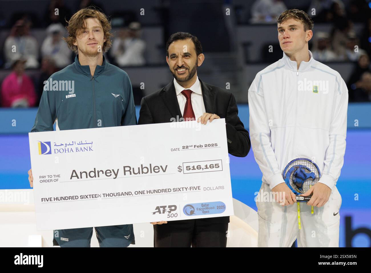 Russia's Andrey Rublev (R) and Britain's Jack Draper during the 2025 ...