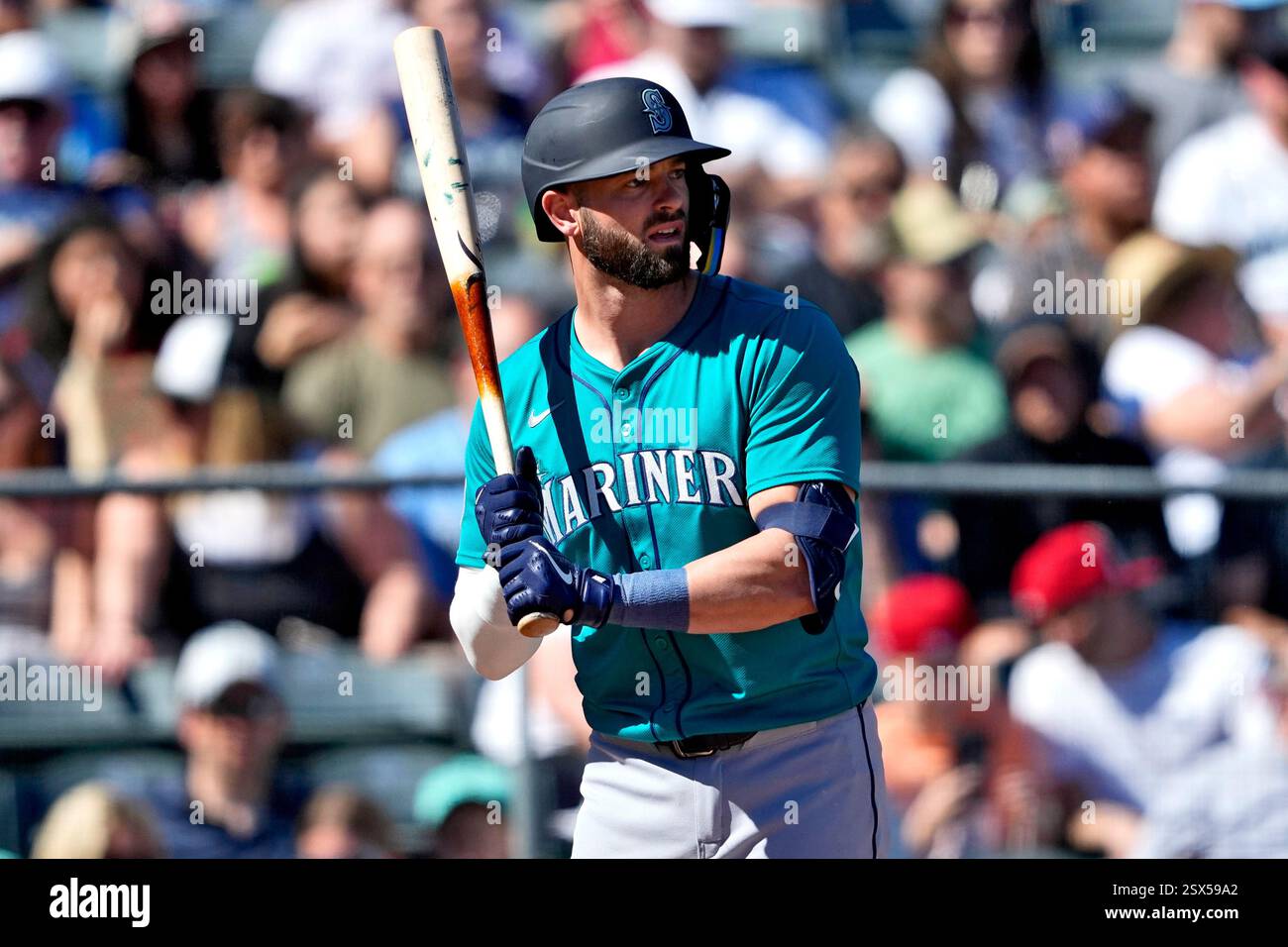 Seattle Mariners' Mitch Haniger hits against the Los Angeles Angels ...