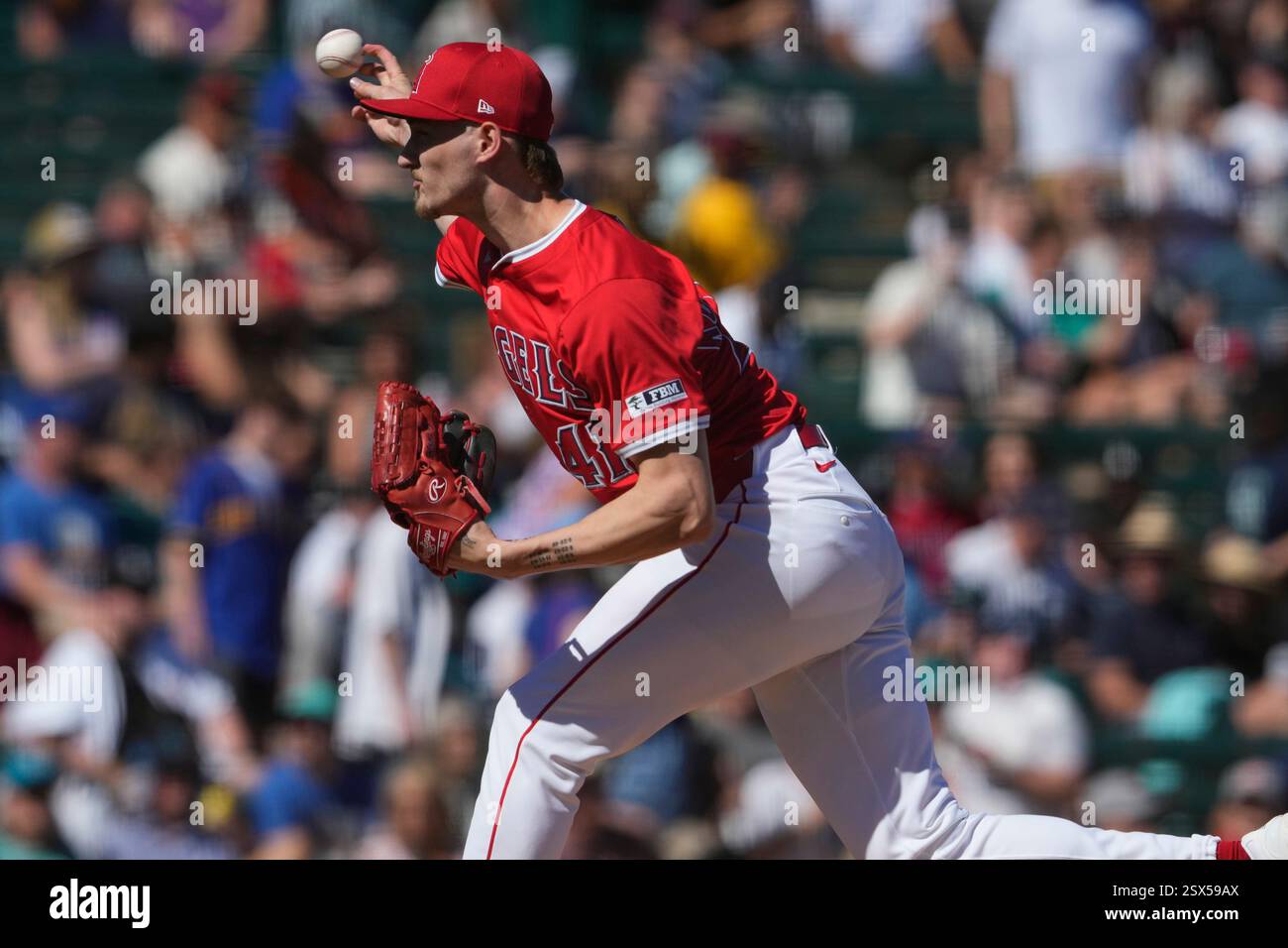Los Angeles Angles pitcher Jack Kochanowicz throws against the Seattle ...