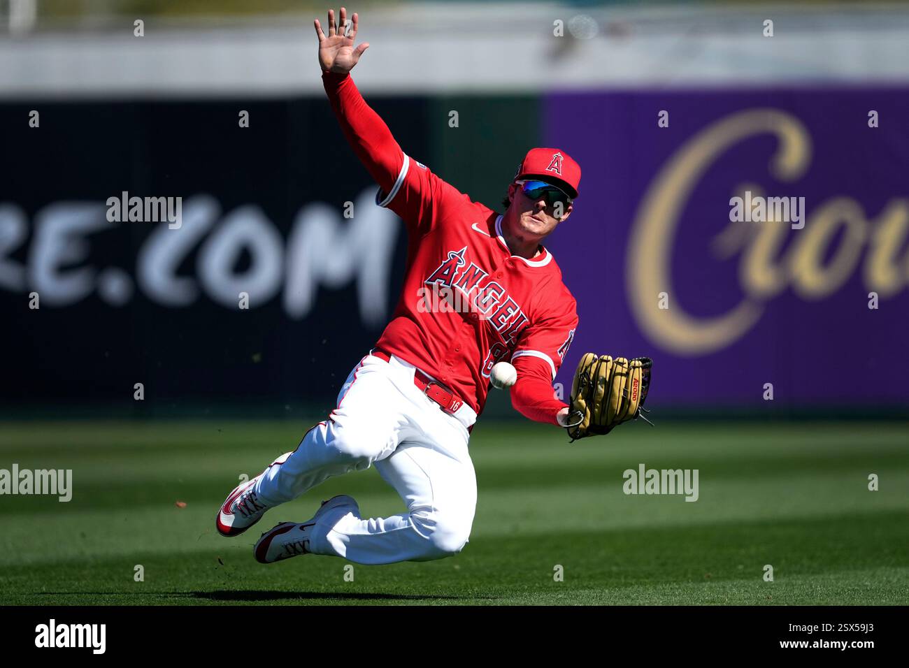Los Angeles Angels' Mickey Moniak can't catch a base hit by Seattle ...
