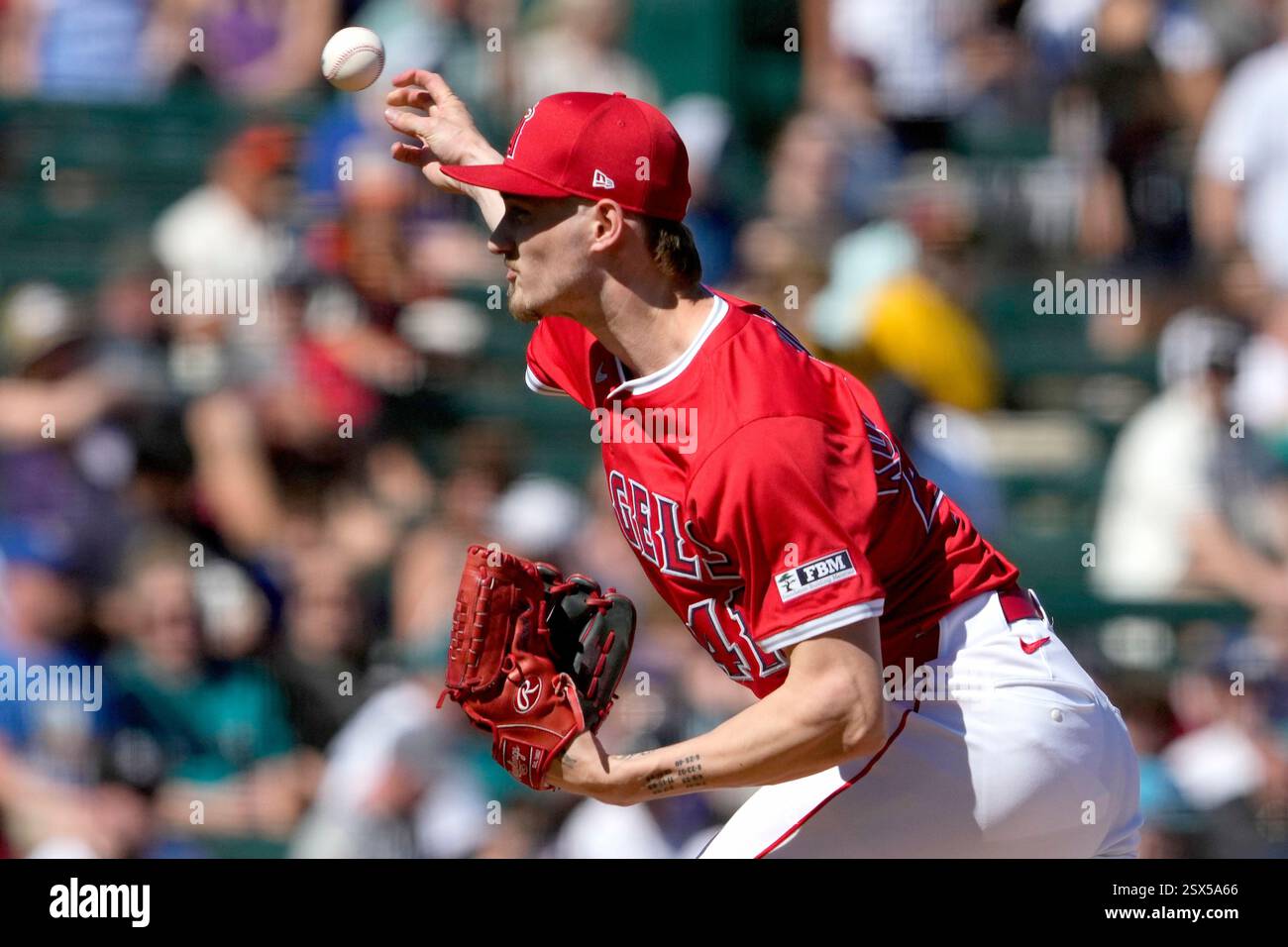 Los Angeles Angles pitcher Jack Kochanowicz throws against the Seattle ...