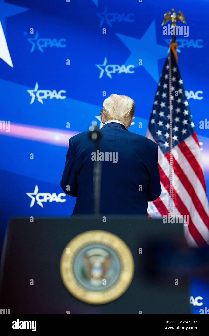 United States President President Donald J Trump exits the stage at the ...